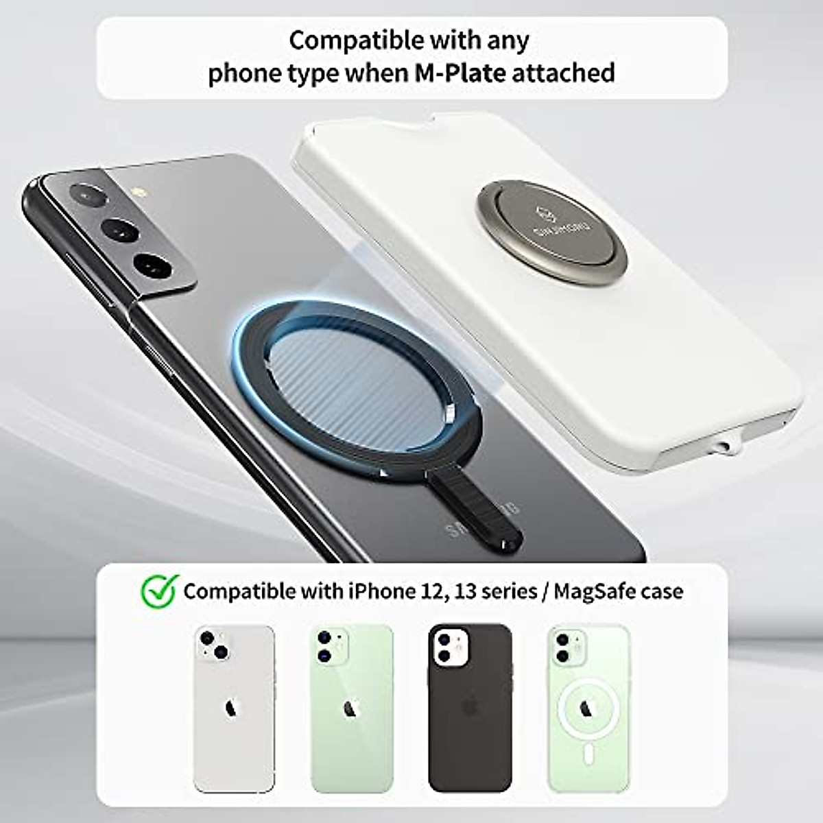 Sinjimoru MagSafe Wallet Phone Case with Ring Holder - Compatible with iPhone 14/13/12 Series & MagSafe Cases, Kickstand & Card Slot, M-Ringo Black