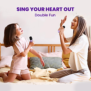 IROO Mini Karaoke Machine for Kids, Easter Busket Birthday Gifts Toys for Girls Boys Friends Age 3-12+, Portable Bluetooth Speaker with 2 Wireless Mics, Karafun Premium Songs Family Party(Purple)