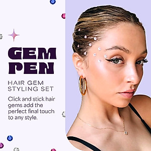Hally Hair Gems Pen Applicator - Includes Hair Styling Tool with 240 Multicolored Adhesive Gem Stickers Hair Jewels - Stylish Hair Accessories for School, Halloween, Festivals, Wedding, Parties & More