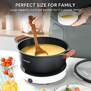 ITSMILLERS Nonstick Stock Pot,6.5 Qt Elegant Aluminum Ceramic Casserole with Pour Spout Lid, Induction Bottom