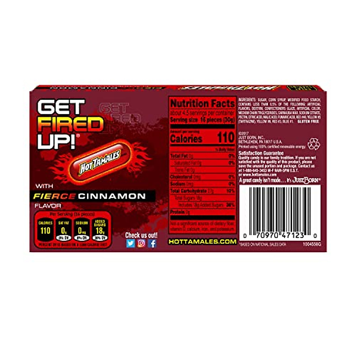 Hot Tamales Fierce Cinnamon Candy, 5oz Theater Box, Pack of 12