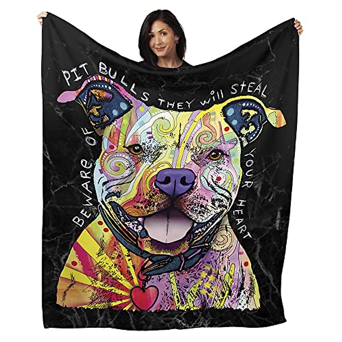 Artopia Comfy Minky Plush Blanket - Beware of Pitbulls Large Warm Fluffy Fuzzy Throw Blanket for Living Room, Bed, Sofa, Home (50" x 60")
