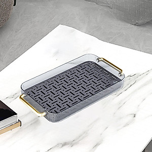 MagiDeal Rectangular Drainage Serving Trays Storage Platter Water Cup Fruit Drain Trays with Handles Drinks Serving Tray for Dining Table Party Home, Blue