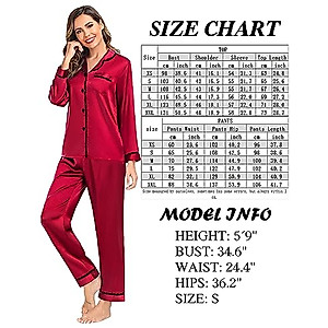 SWOMOG Womens Silk Satin Pajamas Silk Lounge Sets Two Piece Long Sleeve Button Up Shirts and Lounge Pants Set Comfy Soft Red