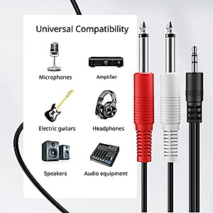 TNP 3.5mm Audio Cable to 6.35mm Dual TS Cable 10-Feet to to TRS Splitter Male Y-Connector 1/4 to 1/8 Audio Cable Stereo to Mono Adapter Cable Breakout Audio Connector