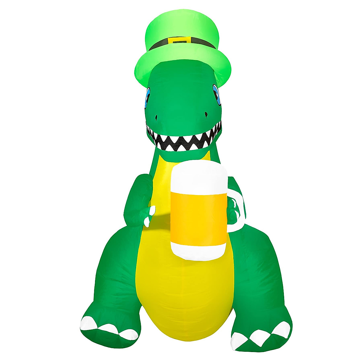 Holidayana 5ft St Patricks Day Inflatable Leprechaun T-rex with Beer - Leprechaun Saint Patricks Day Party Blow Up Yard Decoration, Includes Built-in Bulbs, Tie-Down Points, and Powerful Built-in Fan