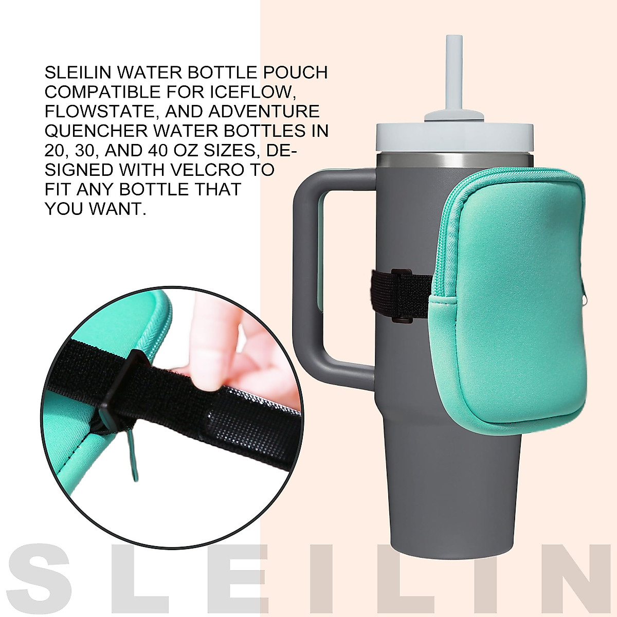 Water Bottle Pouch Compatible for Stanley 40 oz Tumbler with Handle & Stanley Ice Flow 20oz 30oz, Running Water Bottle Handheld Caddy Compatible with Stanley Quencher Adventure 40oz（Pink Dusk）