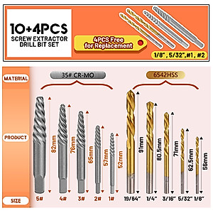 UYECOVE 14PCS Stripped Screw Extractor Set, 35# Cr-Mo & 6542 HSS Steel Cobalt Left Handed Drill Bit | Broken Screw Extractor Kit | Easy Out Screw Extractor Set Removing Stripped Screws Broken Bolts