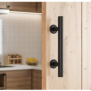 Ranbo Heavy Duty 12" Pull and Flush Barn Door Handle Set, Large Rustic Two-Side Design, for Gates Garages Sheds Furniture, Black Powder Coated Finish, Round