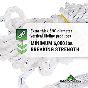PeakWorks Fall Protection Safety Lifeline Rope Grab, Anchor 50' Vertical Cable, Galvanized Steel Snap Hook Harness Tools Equipment for Climbing, Rescue, Hunting, Roofing, V84084050