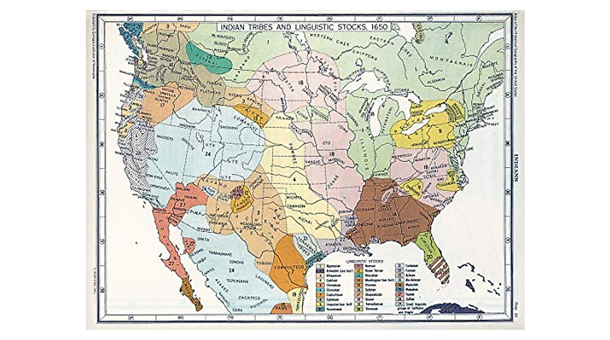 Historical Poster |1650 US Map Native American Indian Tribes Languages ...