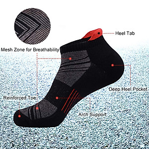 JOYNÉE Mens Ankle Low Cut Athletic Tab Socks for Men Sports Comfort Cushion Sock 6 Pack,Multicoloured,Sock Size 10-13