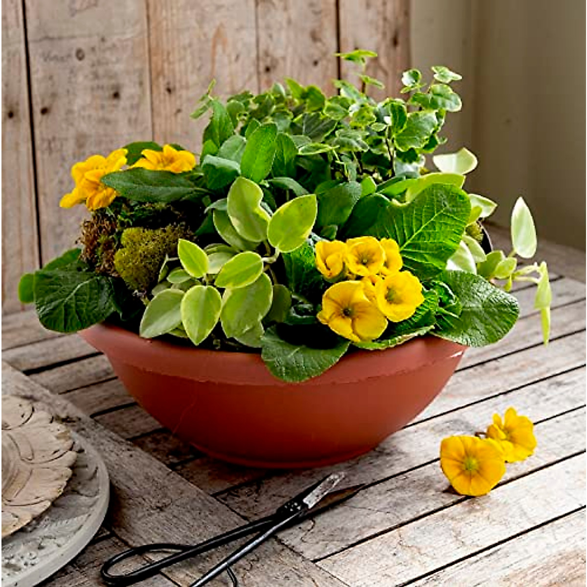 The HC Companies 18 Inch Large Garden Bowl Planter - Shallow Plant Pot with Drainage Plug for Indoor Outdoor Flowers, Herbs, Slate Blue