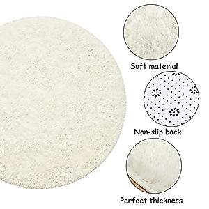 Goideal Soft Round Shaggy Rug, 4 x 4 Feet Cream Fluffy Circle Rug for Boys Girls, Fuzzy Cute Bedroom Rug, Circle Plush Floor Carpet for Nursery Room Decor