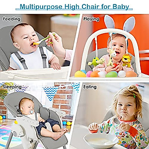 INFANS High Chair for Babies and Toddlers, Foldable Highchair with 7 Different Heights 4 Reclining Backrest Seat 3 Setting Footrest, Removable Tray Built-in Rear Wheels with Locks (Grey)