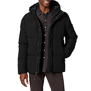 Amazon Essentials Men's Mid-Length Hooded Puffer Coat (Available in Big & Tall), Black, X-Large