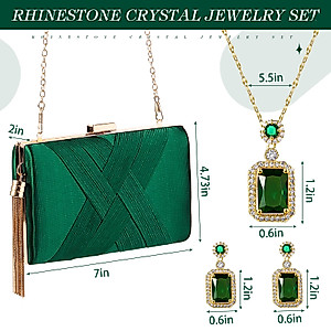 Jadive 3 Pcs Clutch Purses for Women Handbag Evening Purses Bag for Wedding Vintage Banquet Handbag Earrings Necklace Set(Emerald Green)