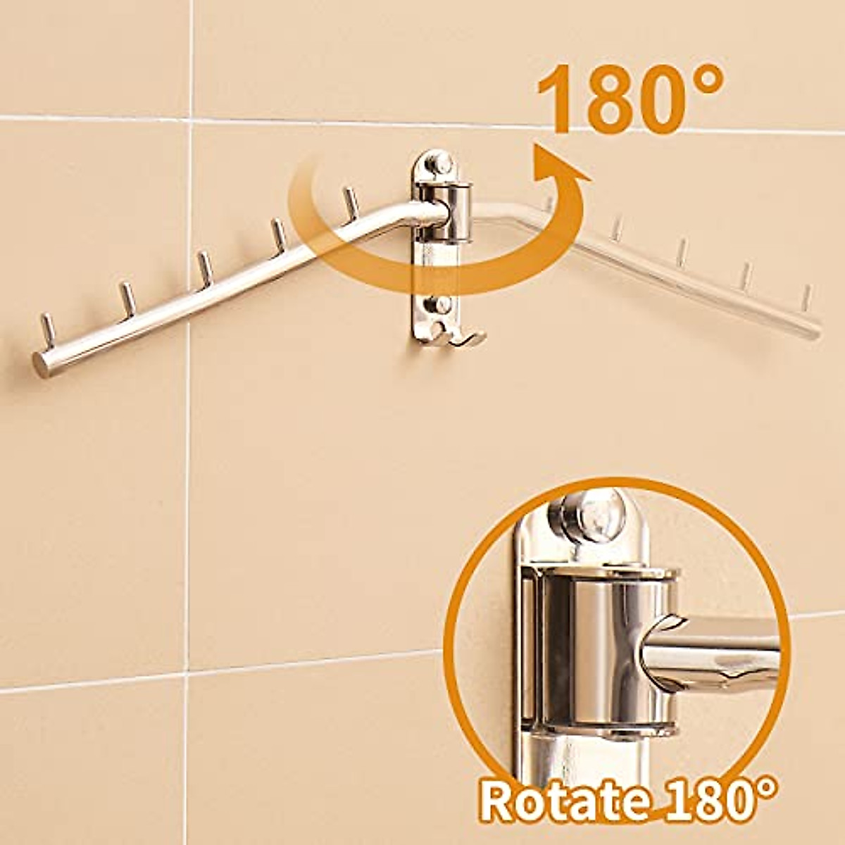 Danpoo Folding Clothes Hanger Rack, Stainless Steel Swing Arm Hook Holder, Clothing Hanging System Drying Closet Storage Organizer Wall Mount Chrome (Silver)