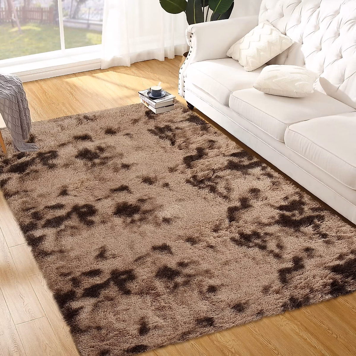 COZYLOOM Large Shag Rug 9x12 Modern Shag Area Rug Thick Plush Brown Rug Ultra Soft Fluffy Rug High Pile Non-Shedding Shaggy Rug Living Room Bedroom Kids Baby Room Playroom Dorm Indoor Throw Carpet
