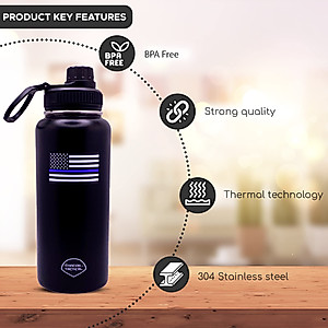32 oz. Thin Blue Line Steel Sports Water Bottle-Double Wall Vacuum Insulated