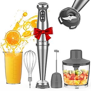 KOIOS Immersion Blender, 1000W Anti-scratch 5-in-1 Hand Blender, 12 Speed Stick Blender Stainless Steel Blade with Turbo Mode, 20oz Beaker, 17oz Chopping Bowl, Whisk and Milk Frother, Non-BPA