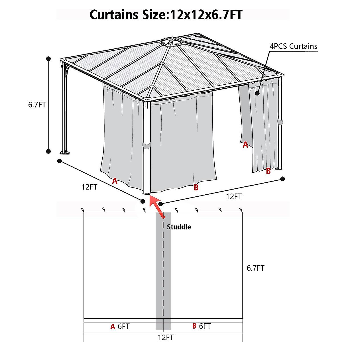 Sunshine Outdoor 12'x12' Privacy Gazebo Curtains, Replacement Universal Curtain Sidewalls 4-Panels Set, for Patio, Garden, Yard (Only Curtains),Beige