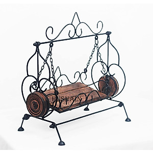 Devyom INDIA Wooden & Wrought Iron Jhulla for Lord Krishna Jhulla for God Ideal Jhulla for Goddess Wooden Radha Krishna Ji Wrought Iron Frame God Jhula or Swing for Mandir and Home Temple
