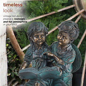 Alpine Corporation 15" Tall Indoor/Outdoor Girl and Boy Reading Together Statue Yard Art Decoration