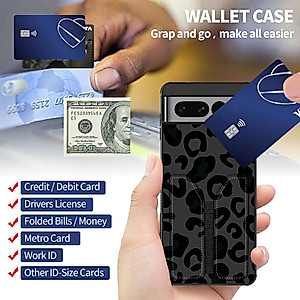 RYUITHDJP for Google Pixel 7 Pro Case Wallet Leather with Black Leopard Design Theme Phone Case for Google Pixel 7 Pro Case with Credit Card Slot Holder Shockproof Protectve Leather Case