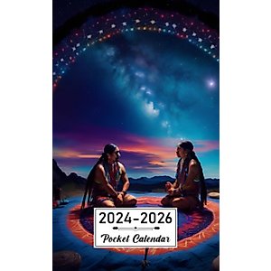 Pocket Calendar 2024-2026: Two-Year Monthly Planner for Purse , 36 Months from January 2024 to December 2026 | Native American couple | Ayahuasca ritual | Sky filled with stars