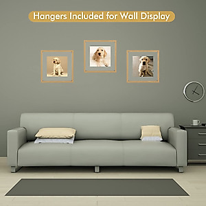 MUYE 10x10 Floating Frame Set of 2,Double Glass Square Photo Frame,Display Any Size Photo up to 10x10,Wall Mount or Tabletop Standing,Natural