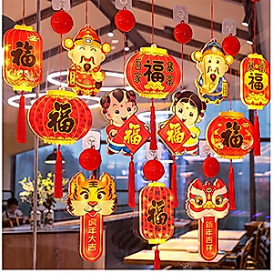 DUTUI Lanterna Led 11 PCS, Lanterna Decorativa De Estilo Chinês, Ventosa De Ano Novo Chinês, Lanterna Decorativa De Atmosfera Festiva