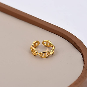 LEMON GRASS 18K Gold Plated Mariner Link Chain Ring | Puffed Chain Ring | Womens Bold Stackable DNA Ring