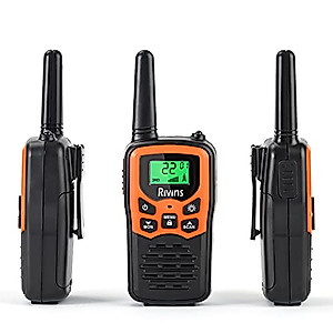 Walkie Talkies RV-7 with 22 FRS Channels, Rivins Walkie Talkies Long Range for Adults with LED Flashlight VOX Scan LCD Display, Handheld Walkie Talkie for Hiking Camping Trip (Orange 4 Pack)