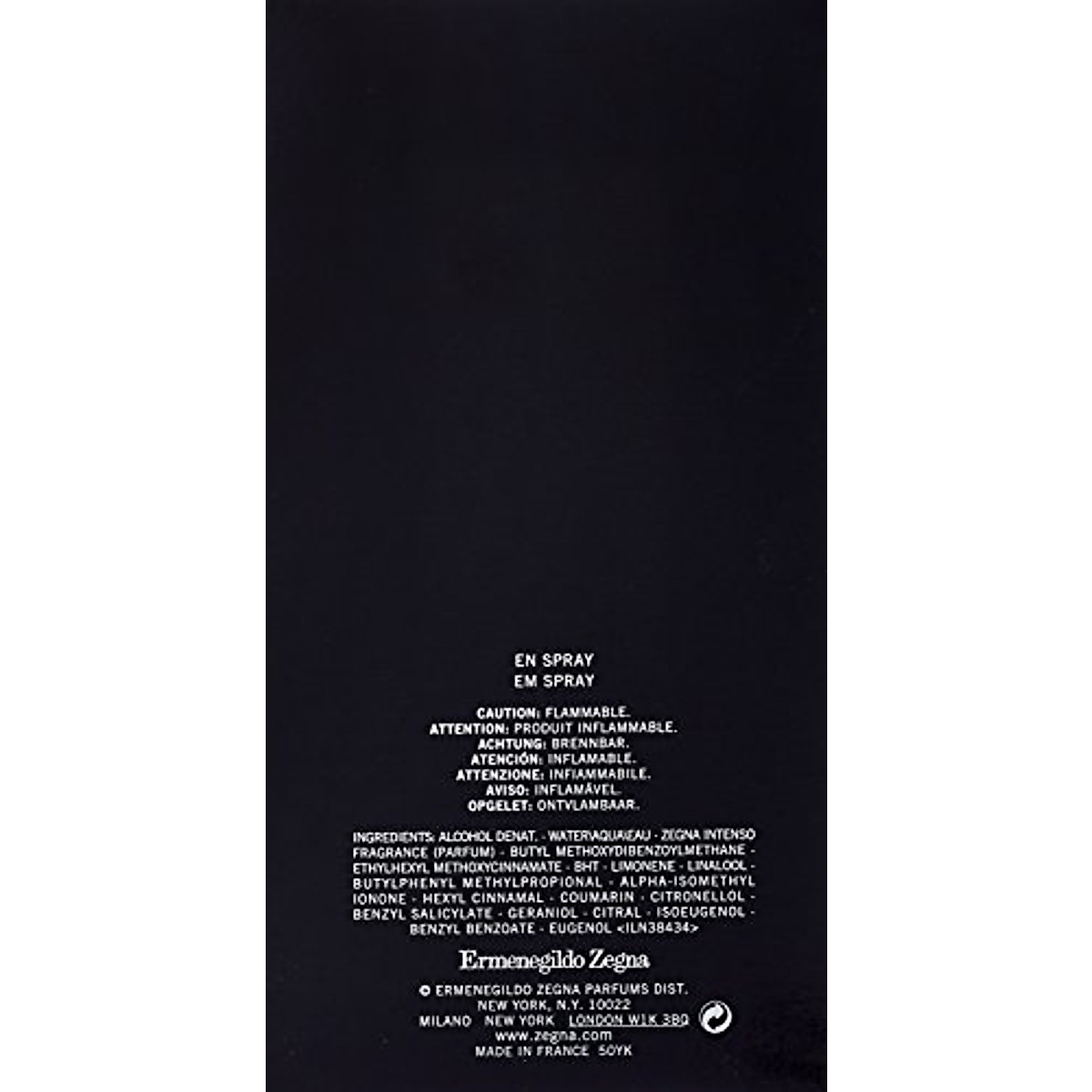 Ermenegildo Zegna Intenso Eau De Toilette Spray for Men, 3.4 Ounce Black