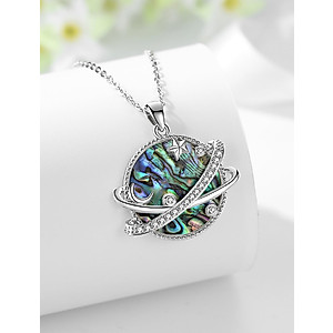 INFUSEU Abalone Moon Star Necklace Sterling Silver Pendant Women Space Planet Celestial Jewelry for Teen Teenager Universe Galaxy Cute Graduation Gifts Astronomy Lovers