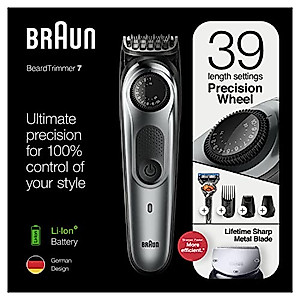 Braun Beard Detail Trimmer, Hair Clippers for Men, Cordless & Rechargeable, Mini Foil Shaver with Gillette ProGlide Razor, Silver, 10 Piece Set