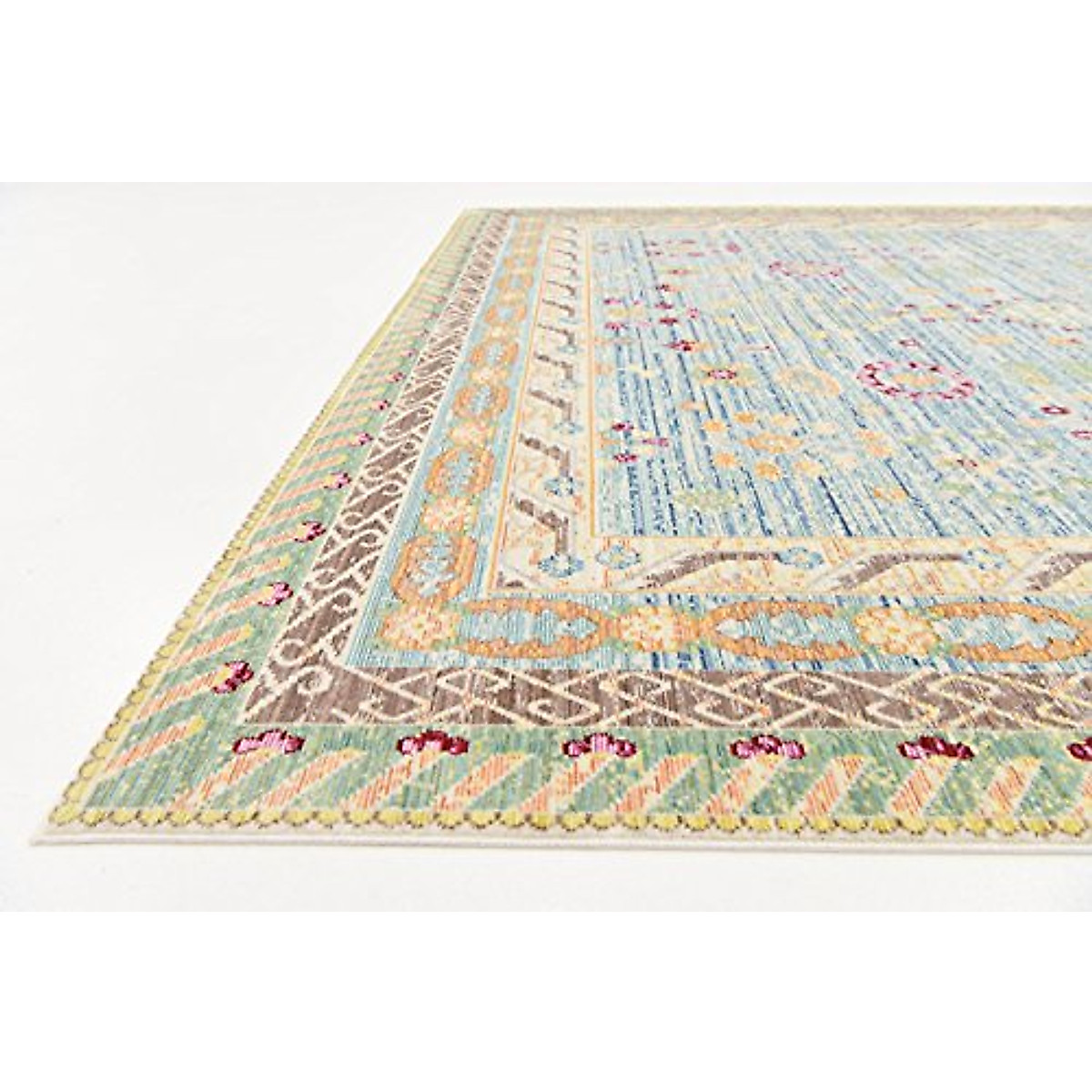 Unique Loom Austin Collection Traditional Border, Floral, Vintage Area Rug, 8' 0" x 10' 0", Blue/Green