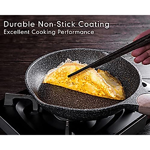 JEETEE Pots and Pans Set Nonstick, Granite Coating Cookware Sets Induction Compatible 16 Pieces with Frying Pan, Saucepan, Sauté Pan, Casserole, Cooking Pots, PFOA Free, (Grey, 16pcs)