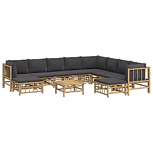 CUMYZO 11 Piece Patio Lounge Set with Dark Gray Cushions Bamboo 94.05kg/206.91lb