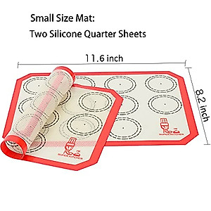 Non Stick Silicone Baking Mat Quarter Sheet Macaron - 8.2"x11.6",Set of 2 Toaster Oven Liners For Pizza/Cookie and Bread Making, Red,By Folksy Super Kitchen (Red)