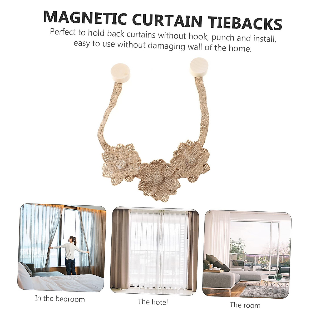 YARNOW Magnetic Window Shade Flower Magnet Buckle Magnetic Window Drapery Tie Backs for Curtains Polyester Bracket Brown Fashion Magnetic Drapery Tiebacks