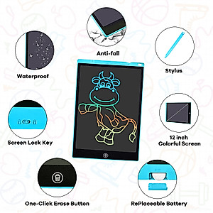 LCD Writing Tablet Doodle Board, 12inch Colorful Drawing Tablet Writing Pad for Kids, Electronic Erasable Learning Educational Girls Gifts Toys for 3 4 5 6 7 Year Old Girls Boys
