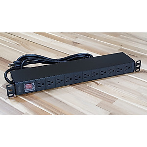 WatchfulEyE WTH-CS/PDU-US 125V/15A Heavy Duty Metal 1U Rack Mount Basic PDU Power Strip 10 ft Extension Cord Integrated Circuit Breaker