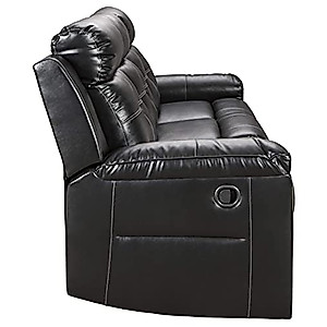 Signature Design by Ashley Kempten Faux Leather Manual Reclining Sofa with High Back and Blue LED Lighting, Black