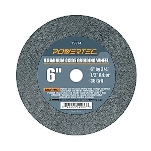 POWERTEC Bench Grinder Wheel 6 Inch 36 Grit, Aluminum Oxide Grinding Wheel for Bench Pedestal Grinder, 3/4" Thick 1/2" Arbor, Sharpening & Shaping Drill Bits, Blade, and Chisel 1PK (15514)