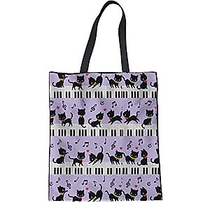 HUGS IDEA Cat Print Music Note Tote Bag Fashion Women's Piano Keyboard Print Top Handle Bags for Travel