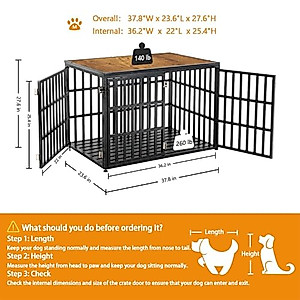 LUCKUP Heavy Duty Dog Crate Furniture for Medium and Large Dogs, Dog Kennel Indoor Dog Cage end Table, Wooden Metal Pet House with Adjustable Feet, 38 Inch, Black