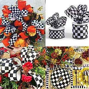 Geosar 2 Rolls Black and White Gingham Checked Ribbon Buffalo Plaid Ribbon Christmas Wrapping Ribbon for Bows, Wreath, Wrapping and Crafts (10 Yard/Roll)