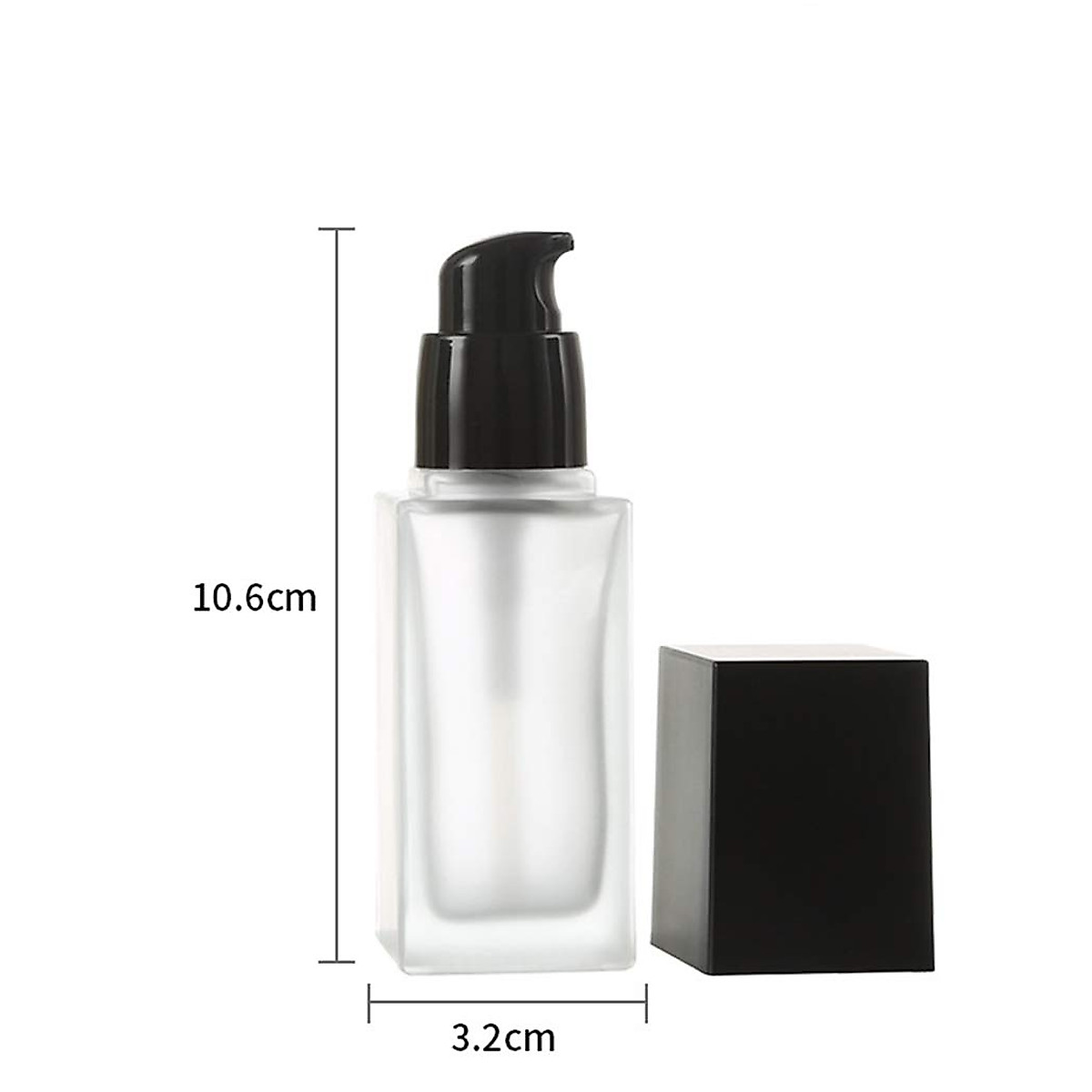 USRommaner 4 Pack,1 oz/30ml Matte Glass Essence Lotion Pump Bottle,Empty Square Cosmetic Container Travel Liquid Foundation Base Dispenser Vials with Pressure Pump Head and Lid